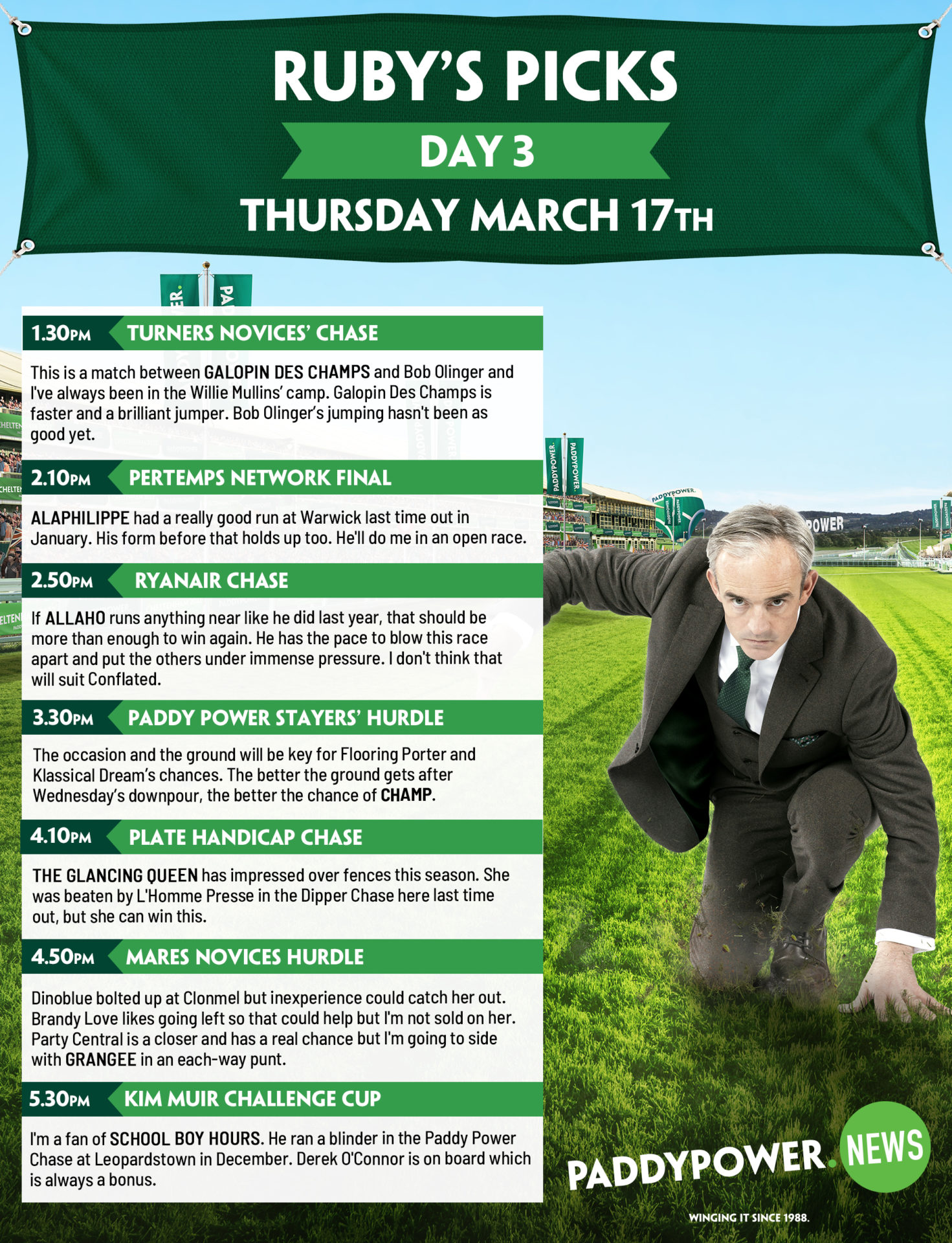 Cheltenham Tips: Ruby Walsh’s Cheat Sheet for Day Three at Cheltenham – Paddy Power News