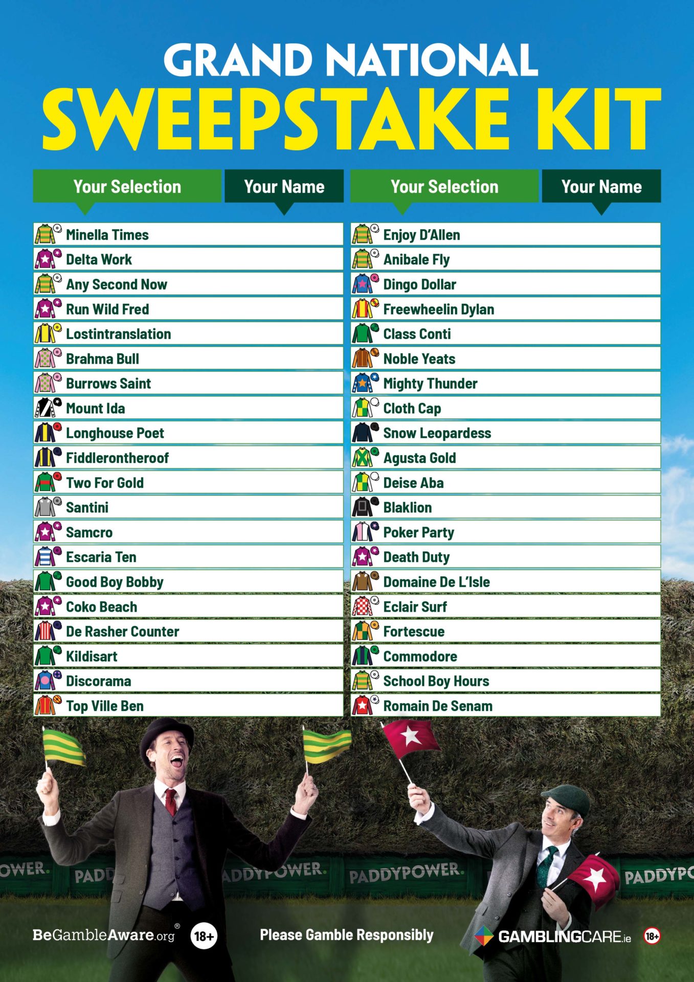 Grand National sweepstake kit to download and print out for Aintree ...