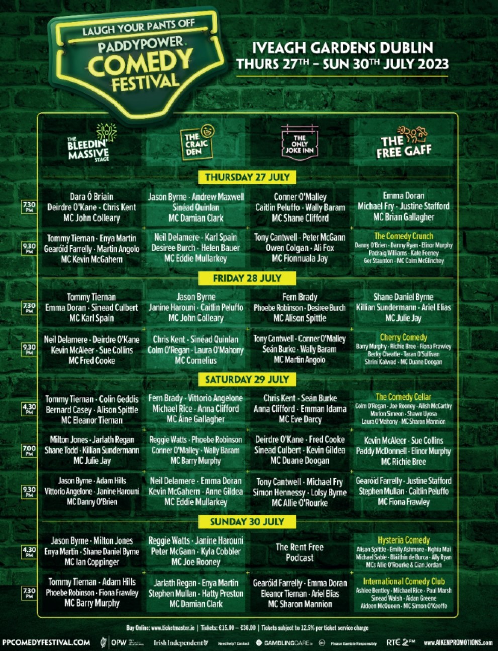 Paddy Power Comedy Festival Thursday line-up: Who's on today