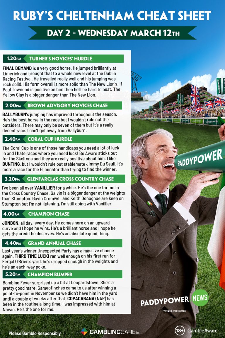 Cheltenham Tips: Ruby Walsh's Wednesday Cheat Sheet day 2