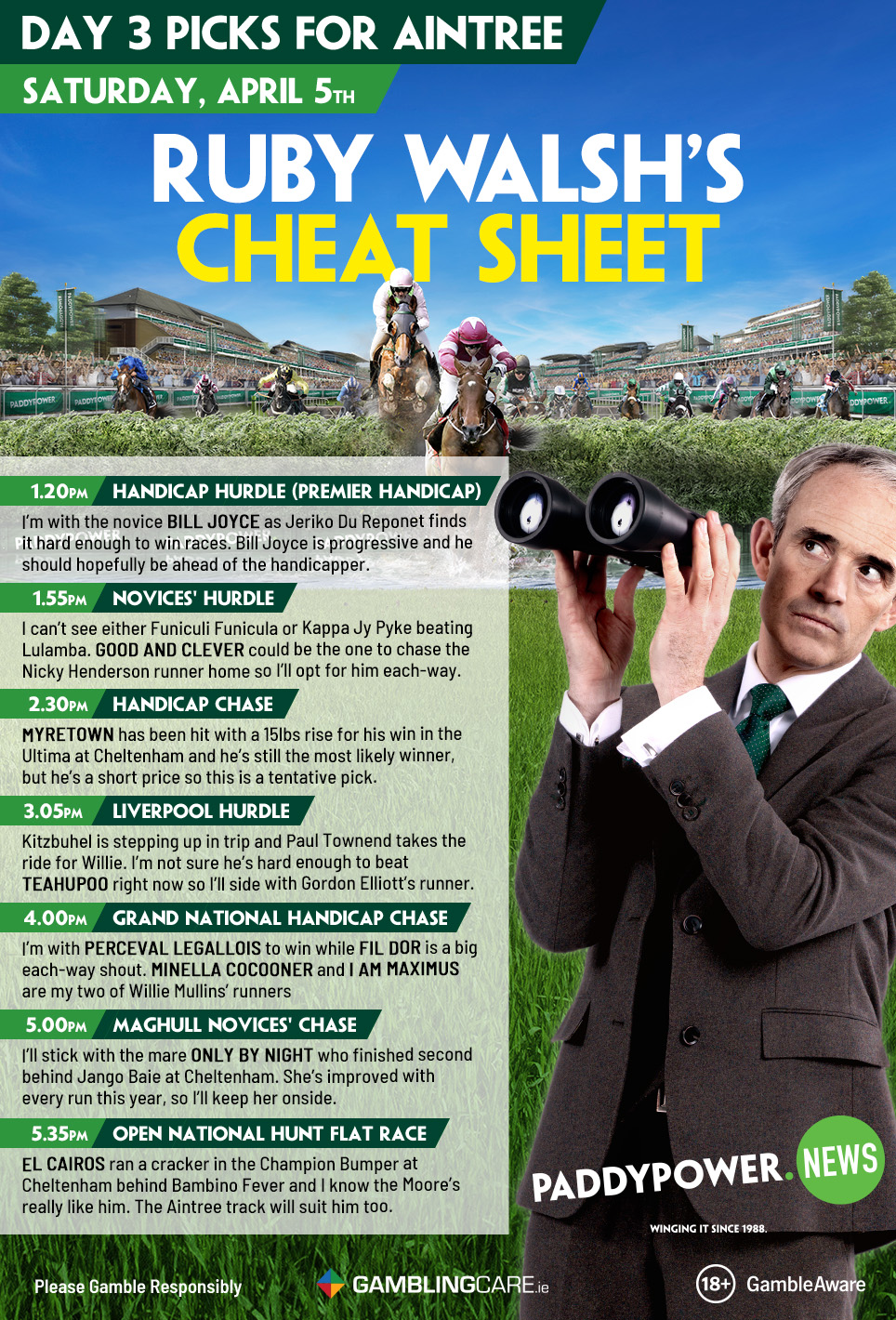 Aintree Tips: Ruby Walsh’s Saturday cheat sheet on day 3 – Paddy Power News