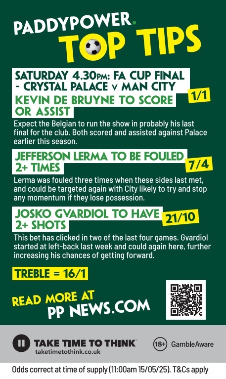 FA Cup Final Tips: Saturday’s 19/1 Super Sub Bet Builder – Paddy Power News